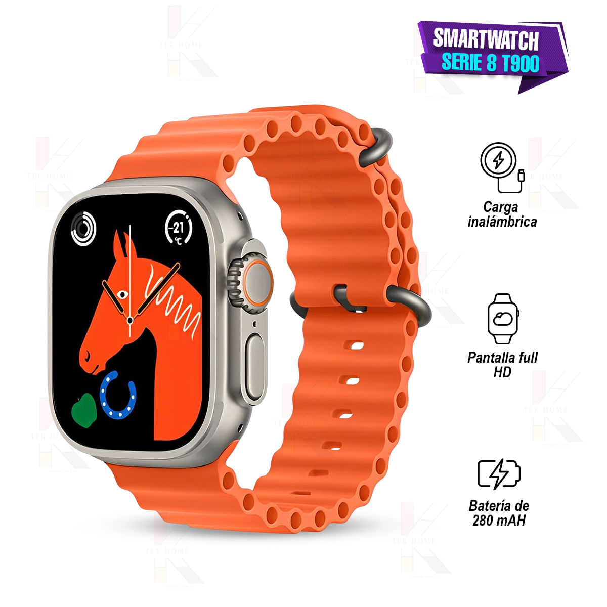 Smartwatch Serie 8 T900 Ultra Naranja Real Plaza