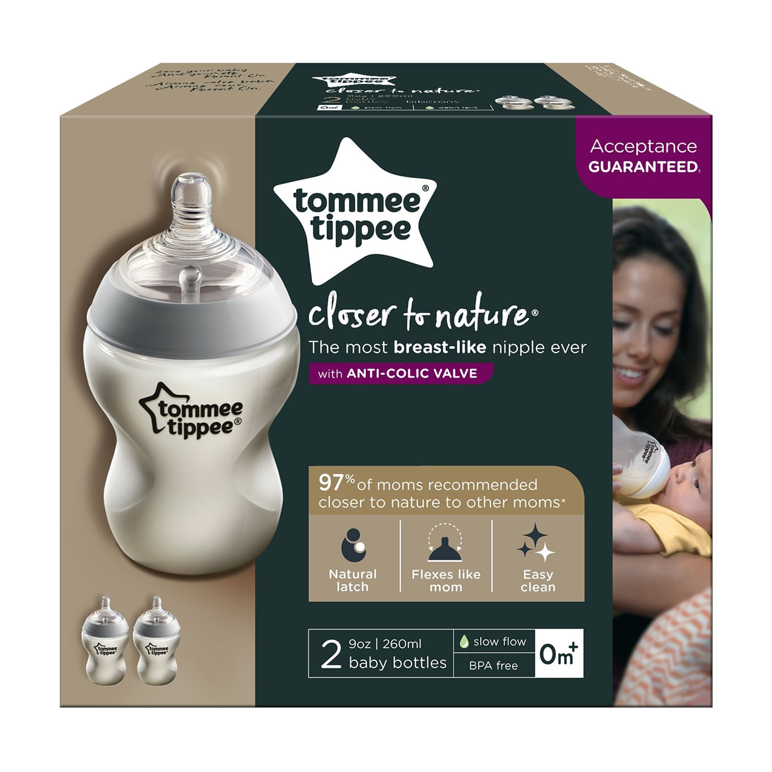 Biberón Closer To Nature Tommee Tippee 9Oz - 260ml X 2 - Real Plaza