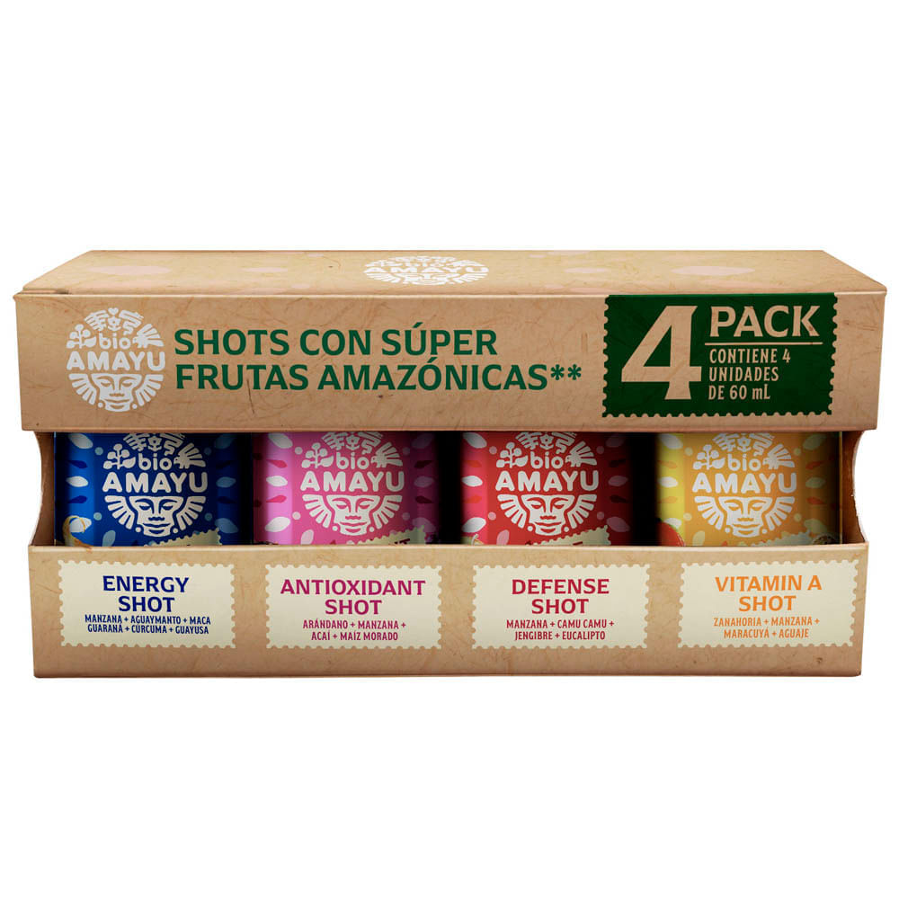 Bebida BIO AMAYU Shots Surtido Botella 60ml Paquete 4un - Real Plaza