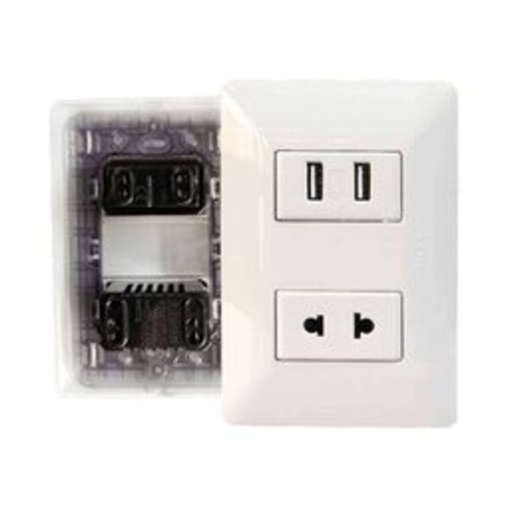 Tomacorriente Simple Universal + Usb Doble Bm1226tr Opalux - Real Plaza