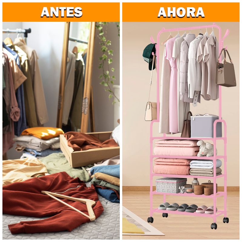 Organizador Colgador de Ropa Perchero con Ruedas Estante Zapatero F40 ...