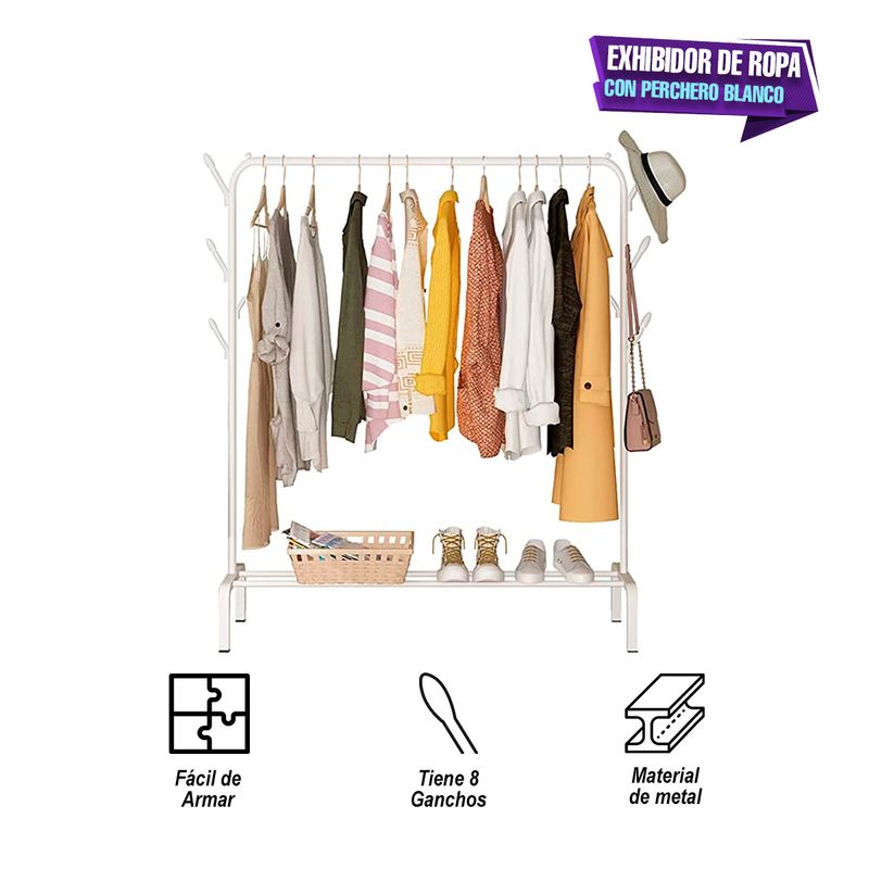Perchero Exhibidor de Ropa con Base Blanco - Real Plaza