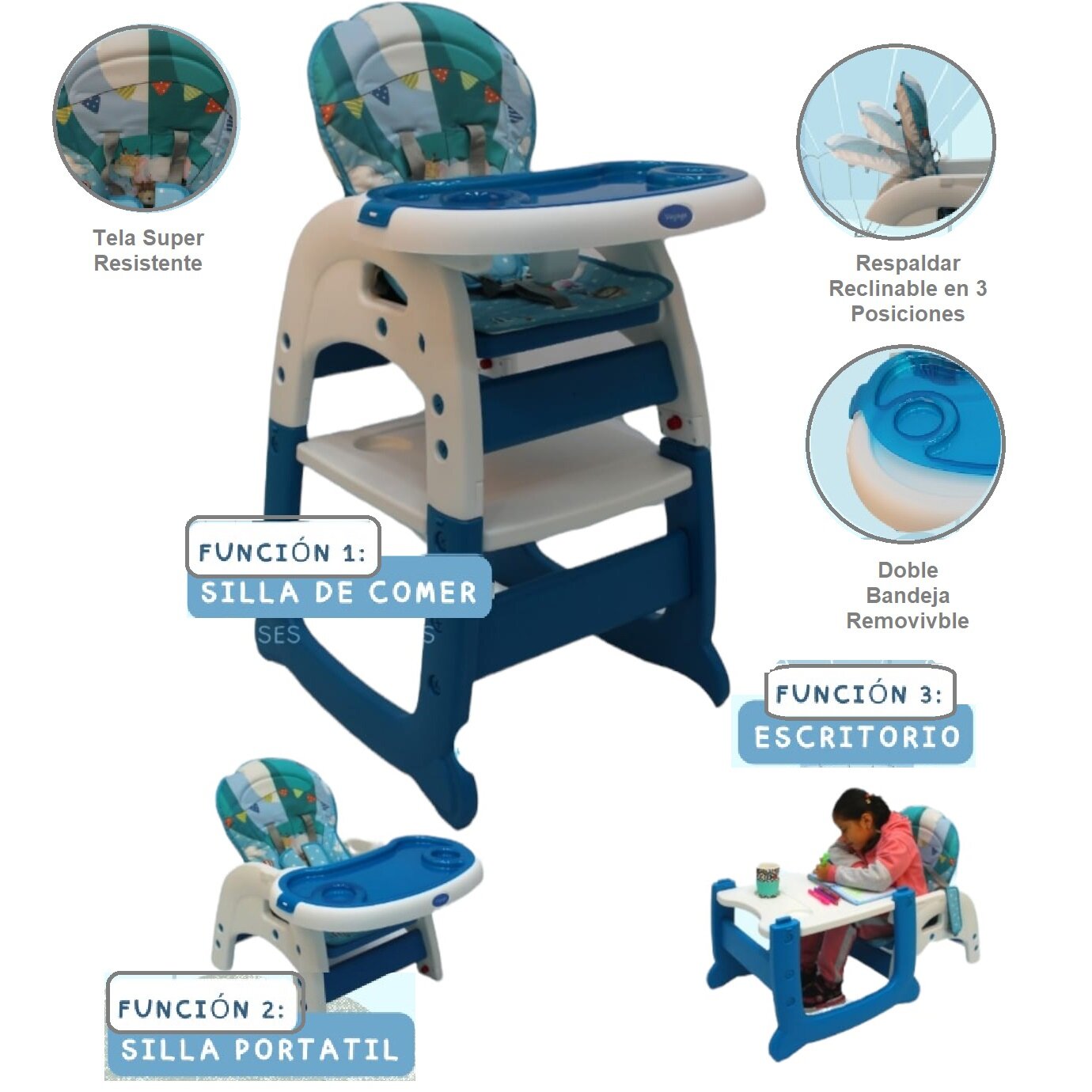 Silla de Comer Carpeta 3 en 1 Scott Rosado - Real Plaza