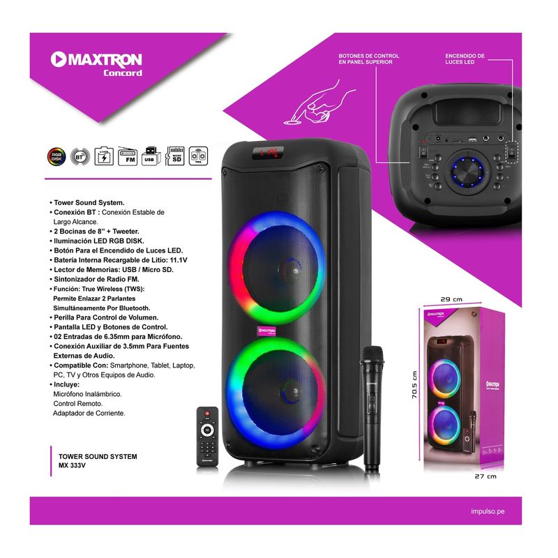 Parlante Maxtron CONCORD-MX333V Portátil Batería recargable Bluetooth ...