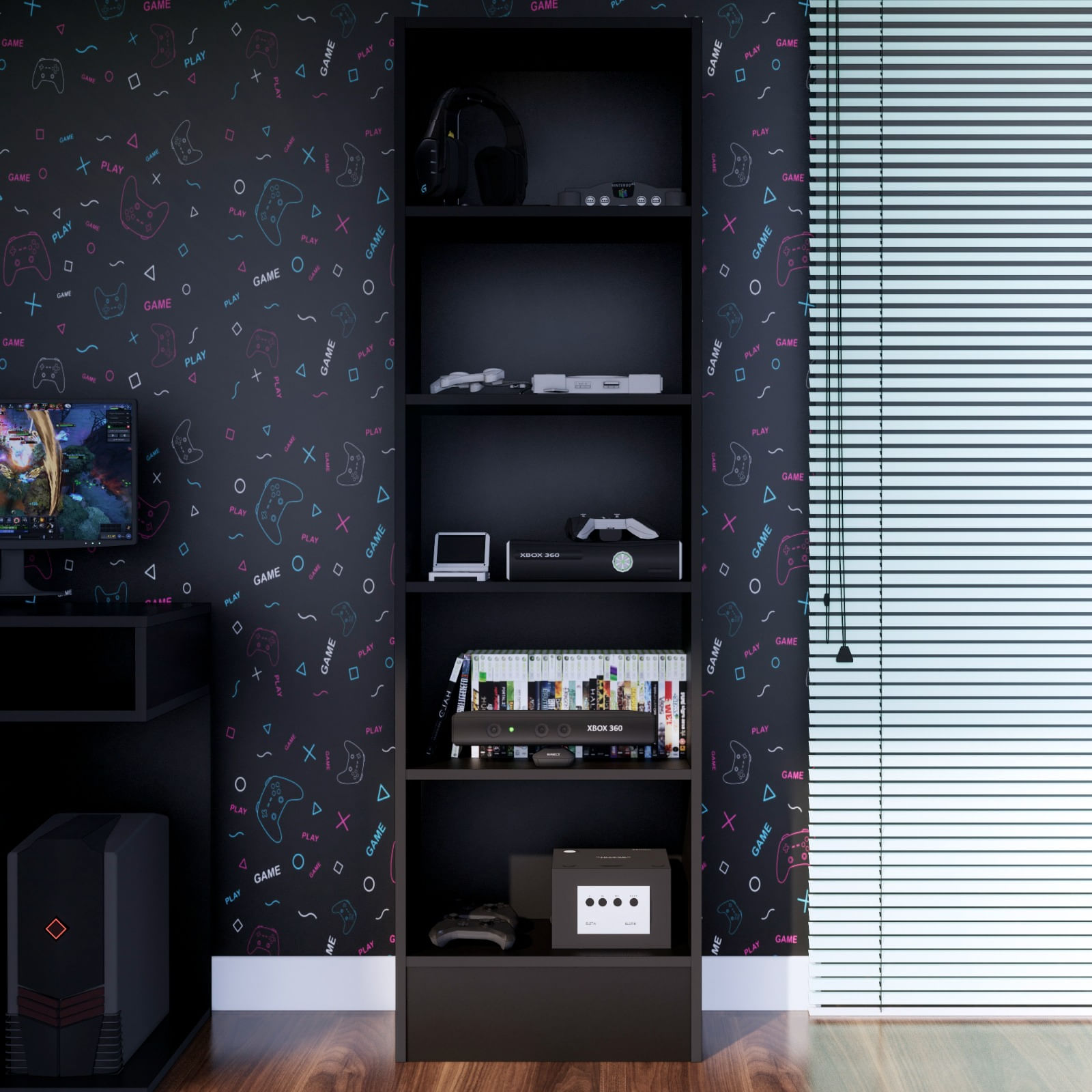 Estante Gamer NR 01 177x52cm Negro - Real Plaza