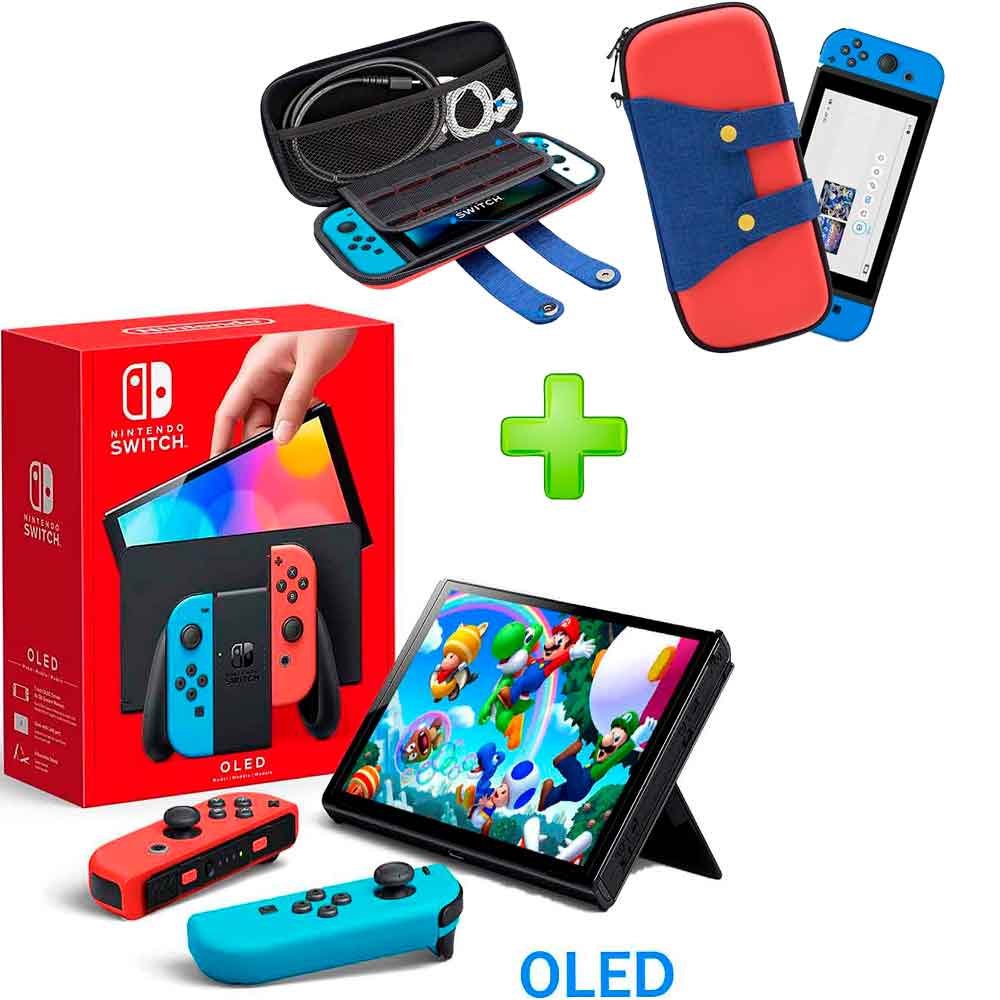Pack Consola Nintendo Switch OLED Neón y Estuche RojoAzul - Real Plaza