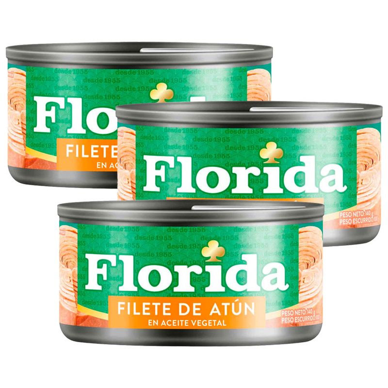 Pack Filete de Atún en Aceite Vegetal FLORIDA 140g Lata 3un - Real Plaza