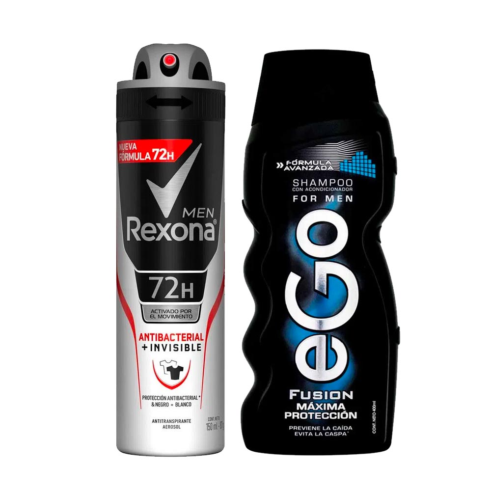 Pack Desodorante Hombre REXONA Antibacterial Frasco 150ml + Shampoo EGO ...