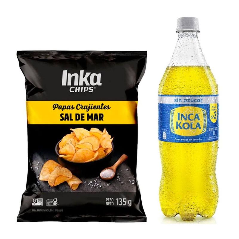 Pack Gaseosa INCA KOLA Sin Azúcar Botella 1L + Papas INKA CHIPS con Sal ...