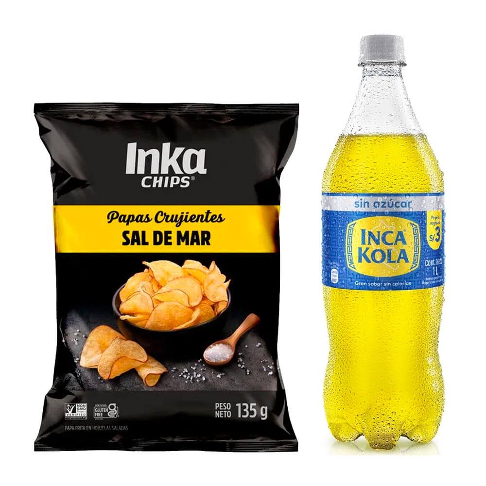 Pack Gaseosa INCA KOLA Sin Azúcar Botella 1L + Papas INKA CHIPS con Sal ...