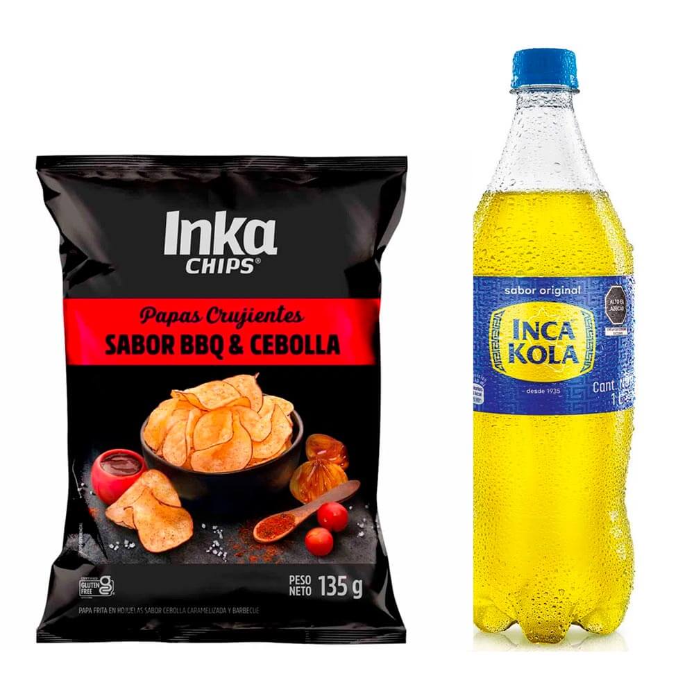 Pack Gaseosa INCA KOLA Botella 1L + Papas INKA CHIPS BBQ & Cebolla ...