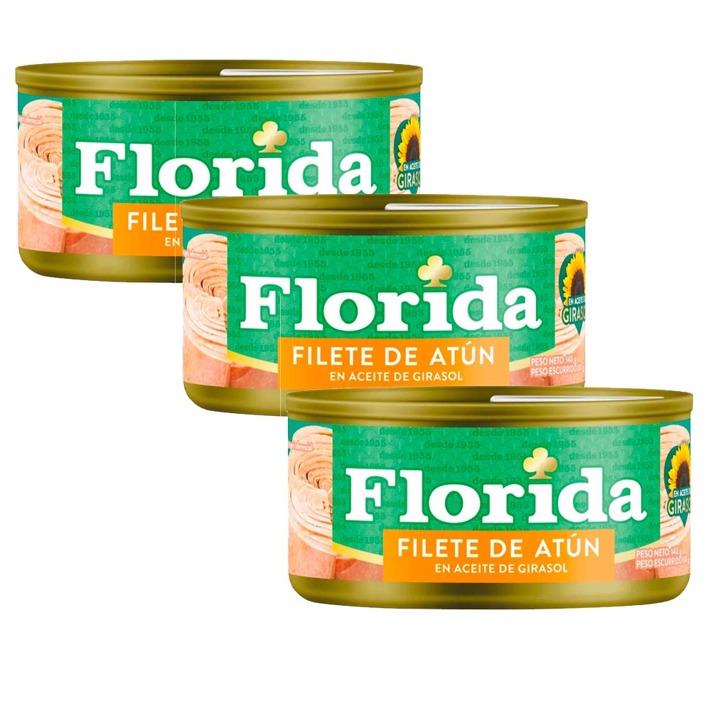 Pack Filete de Atún con Aceite Girasol FLORIDA Lata 140g x3un - Real Plaza