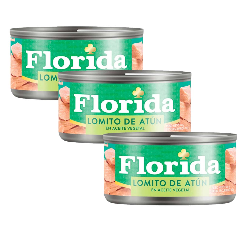 Pack Lomito de Atún en Aceite Vegetal FLORIDA Lata 140g x3un - Real Plaza