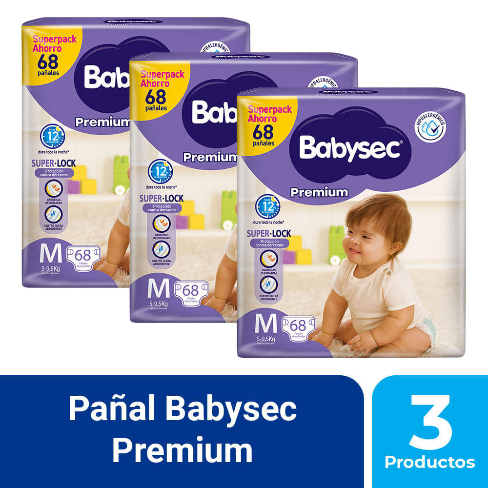 Pack Pañales para Bebé BABYSEC Premium M 68un Paquete 3un - Real Plaza