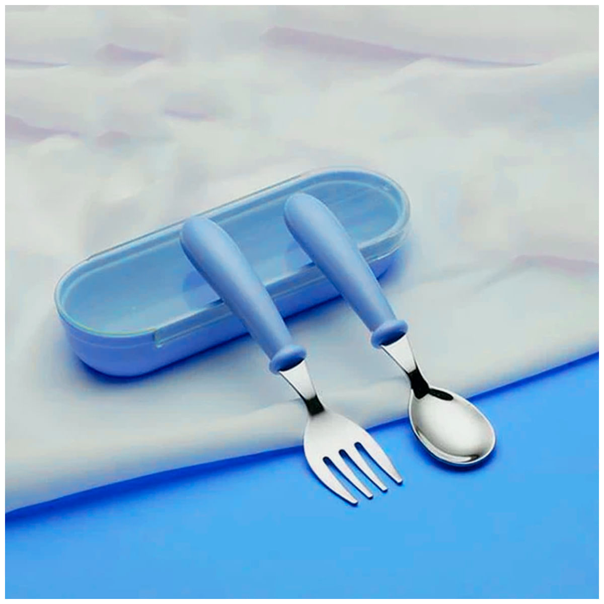 Táper Lunch de 4 Compartimientos Blanco + Set de Cubiertos de Acero con ...