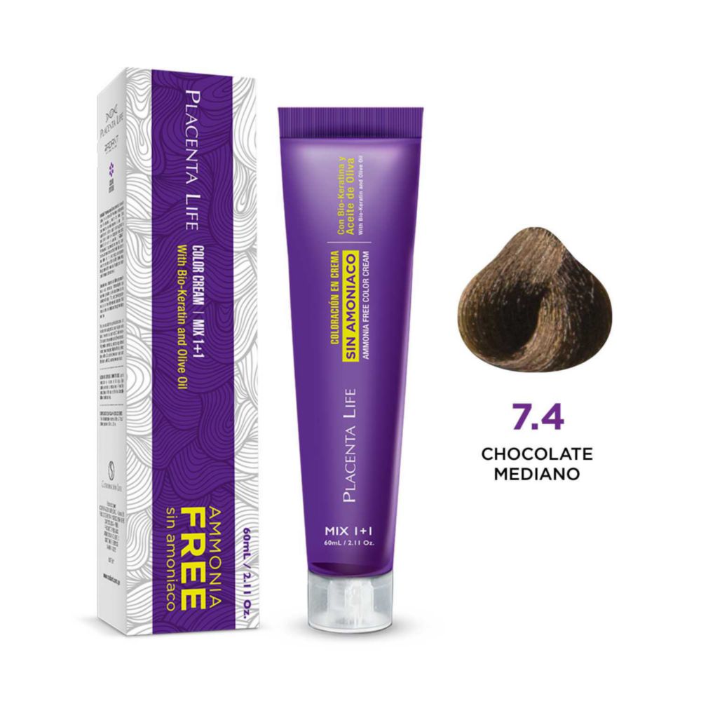 Crema para Cabello Unisex Placenta Life 7.4 Chocolate Mediano 60ML ...