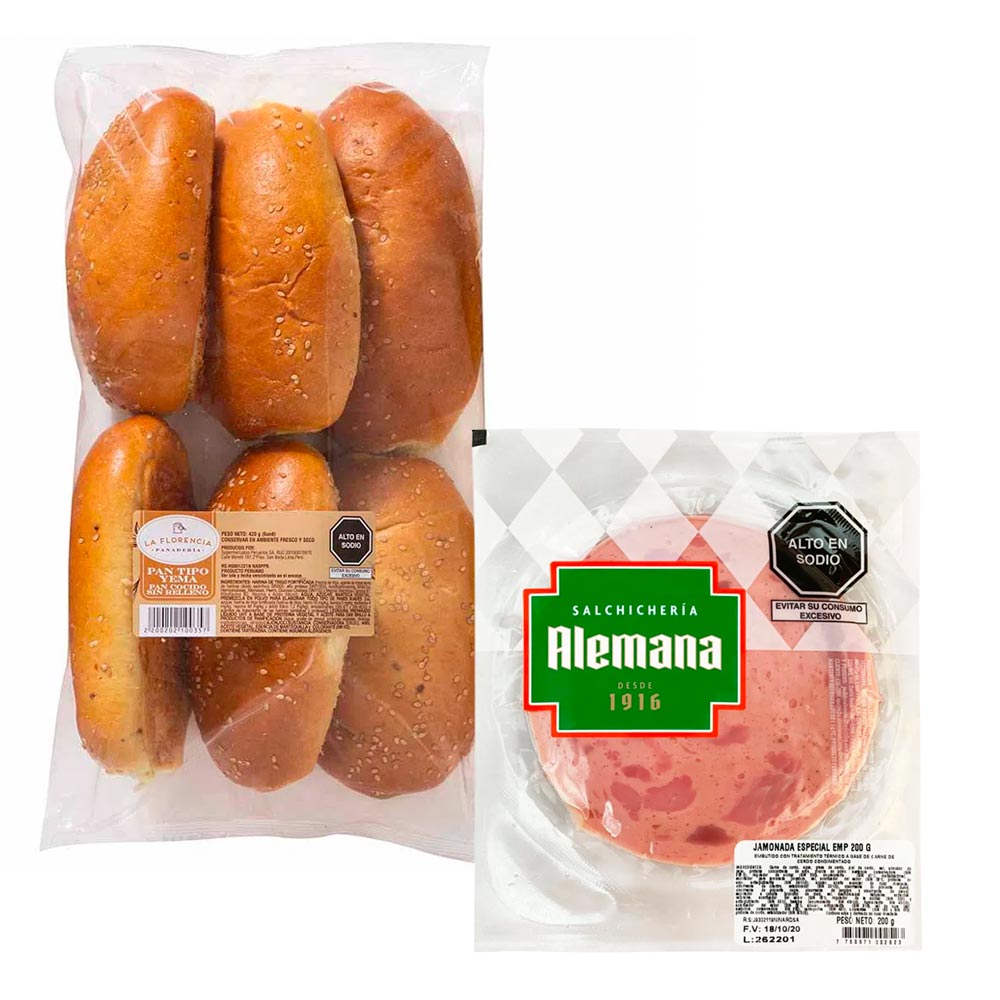 Pack Jamonada Especial SALCHICHERÍA ALEMANA Paquete 200g + Pan de Yema ...
