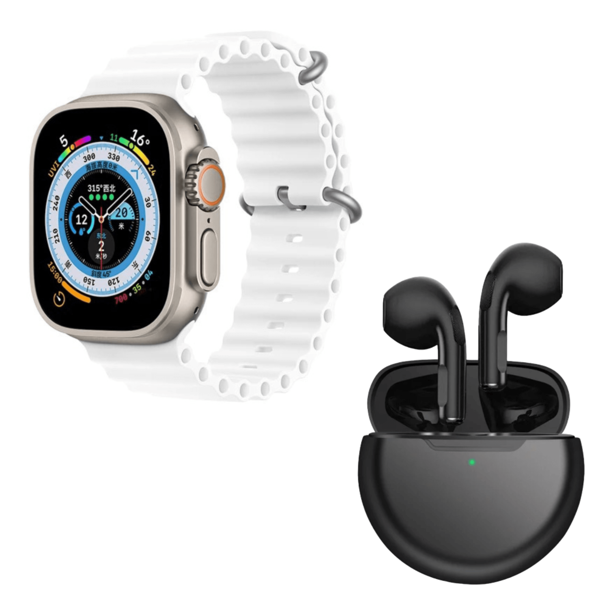 Pack Smartwatch H11 Ultra Blanco y Audífonos Pro 6 Negro - Real Plaza