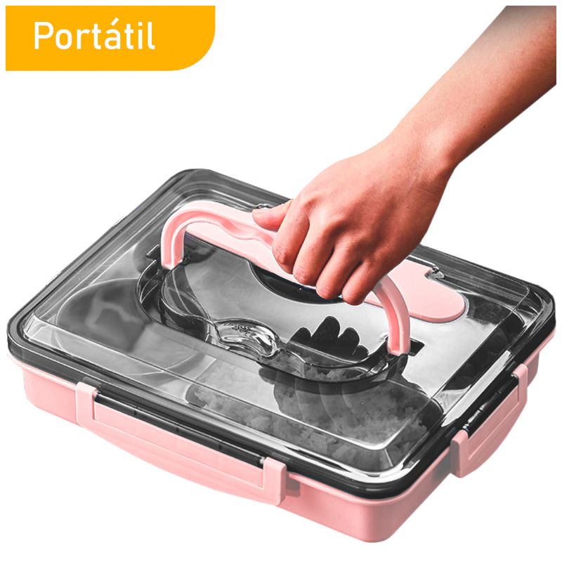 Set de 3 Táper Hermético de Vidrio Redondo O55 Y Lonchera 5 Divisiones ...