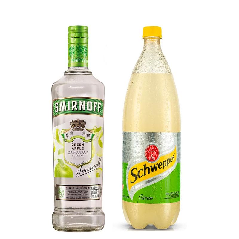 Pack Vodka SMIRNOFF Apple Botella 700ml + Ginger Ale SCHWEPPES Citrus ...