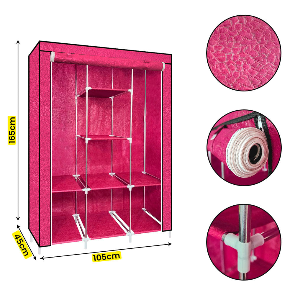 Closet 3 Cuerpos de Tela Armable con textura Rosa - Real Plaza