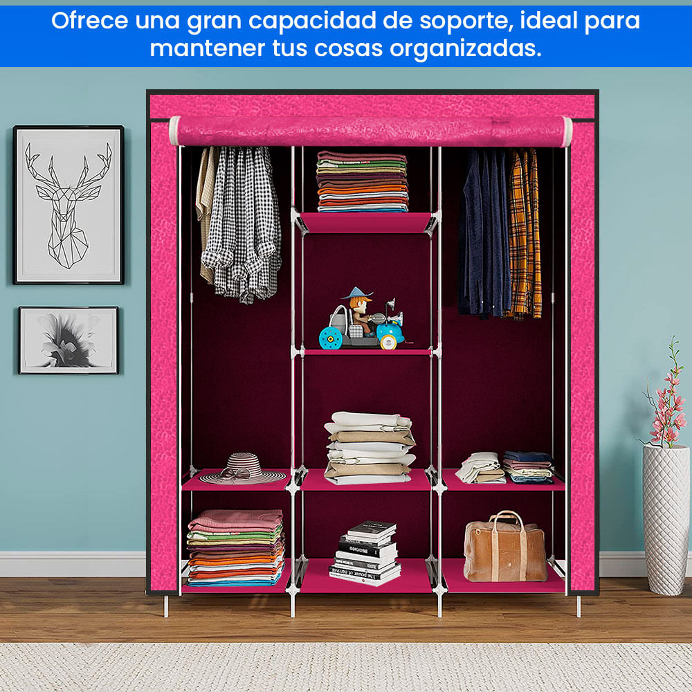 Closet 3 Cuerpos de Tela Armable con textura Rosa - Real Plaza