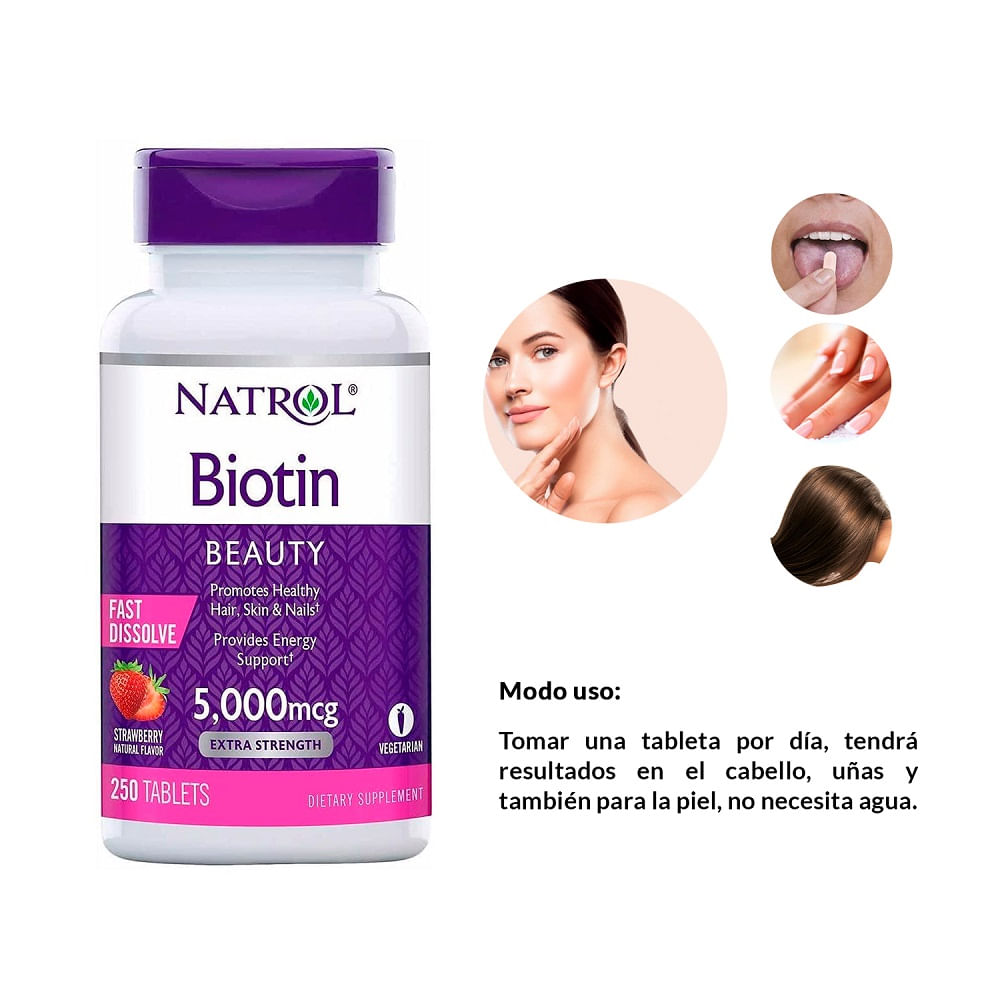 Biotina Natrol 5,000 Mcg 250 Tabletas 4 Unidades - Real Plaza