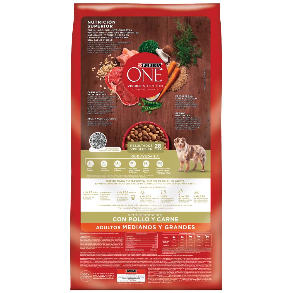 Alimento para Perros ONE Adulto Mediano y Grande Sabor Carne Bolsa 12Kg ...