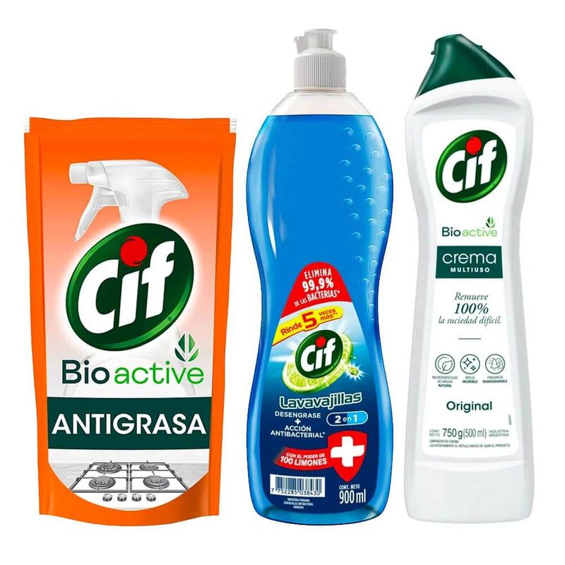 Pack CIF Limpiador Antigrasa Bioactive 450ml + Limpiador Crema ...