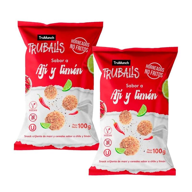Pack Snack TRUBALLS Sabor a Ají y Limón Bolsa 100g x 2un - Real Plaza