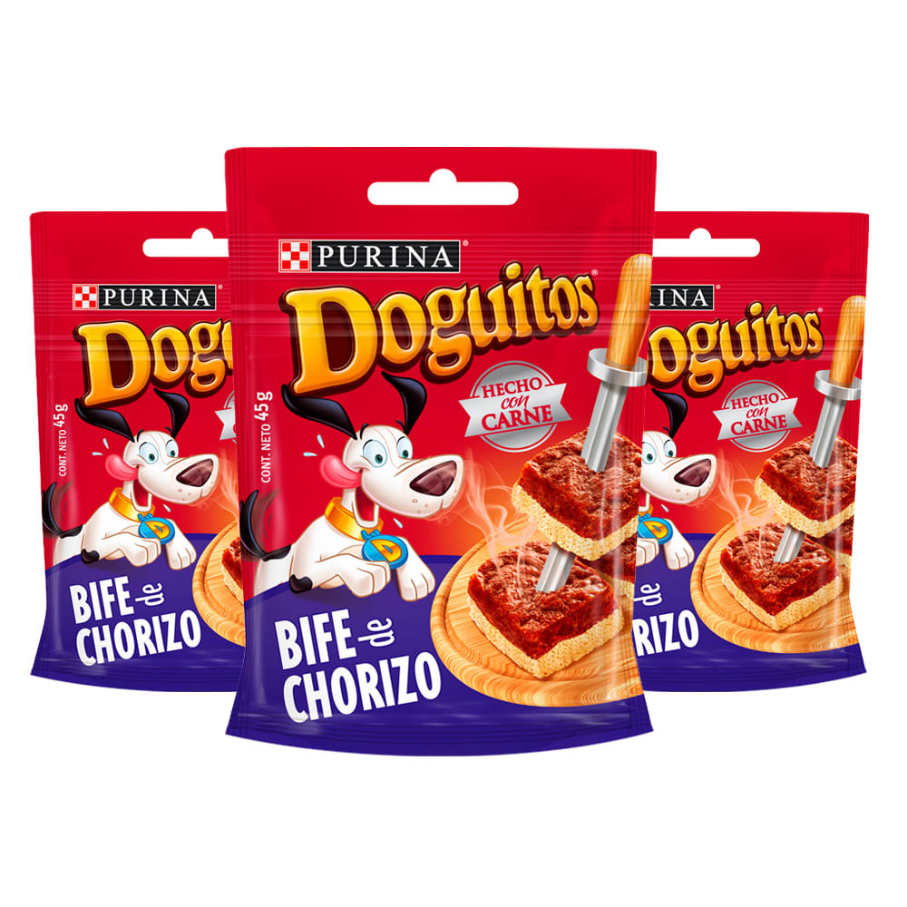Snacks para Perros Adultos Purina Doguitos Sabor Bife de Chorizo 45g x3 ...