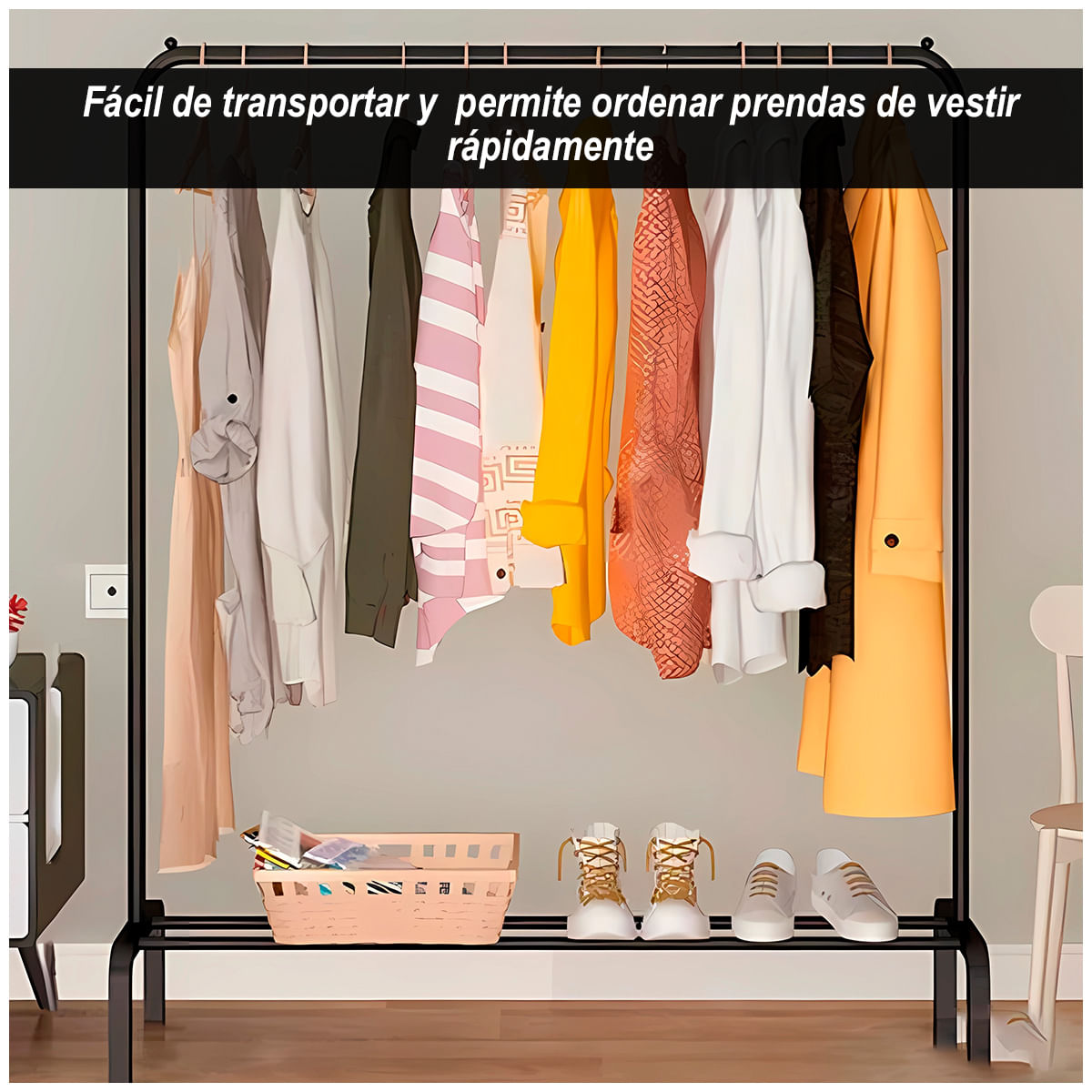 Exhibidor de Ropa con Perchero + Armario 3 Cuerpos de Tela - Real Plaza