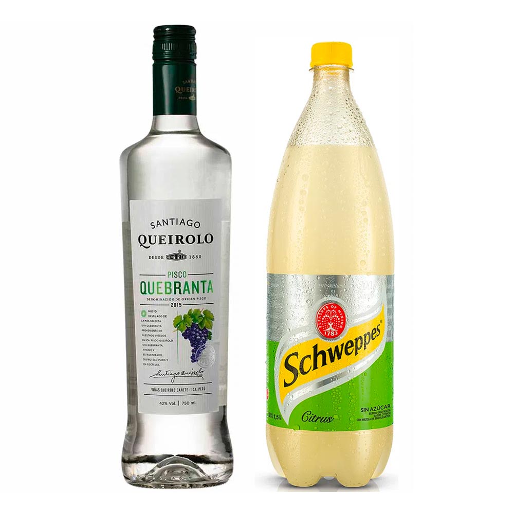 Pack Pisco SANTIAGO QUEIROLO Quebranta Botella 750ml + Ginger Ale ...