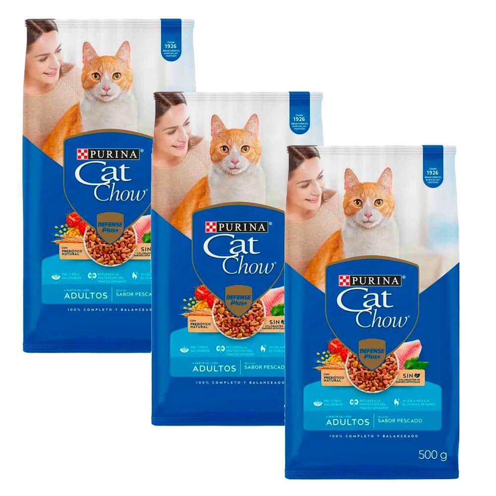 Pack Comida para Gatos CAT CHOW Gatito Pescado Bolsa 500g x 3un - Real ...