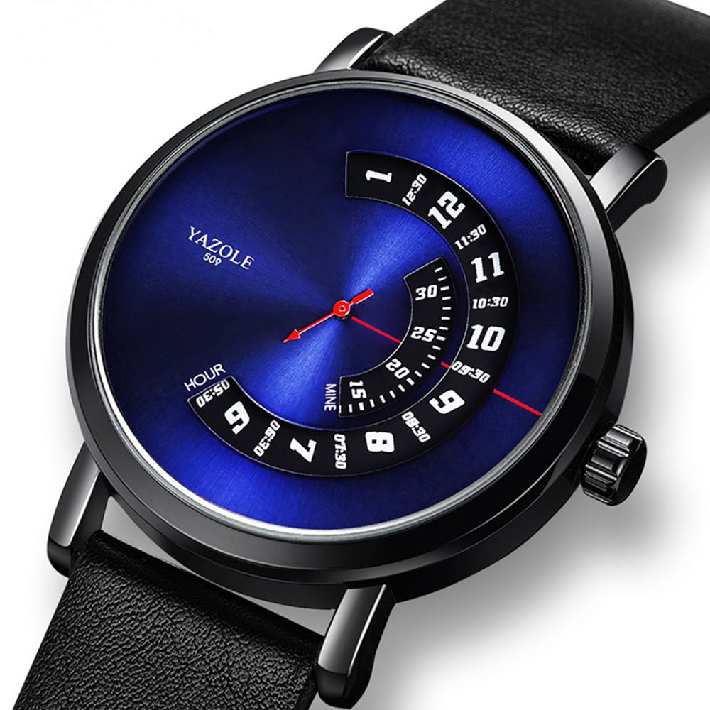 Reloj Hombre Análogo Casual Yazole 509 Correa de Cuero - Azul - Real Plaza
