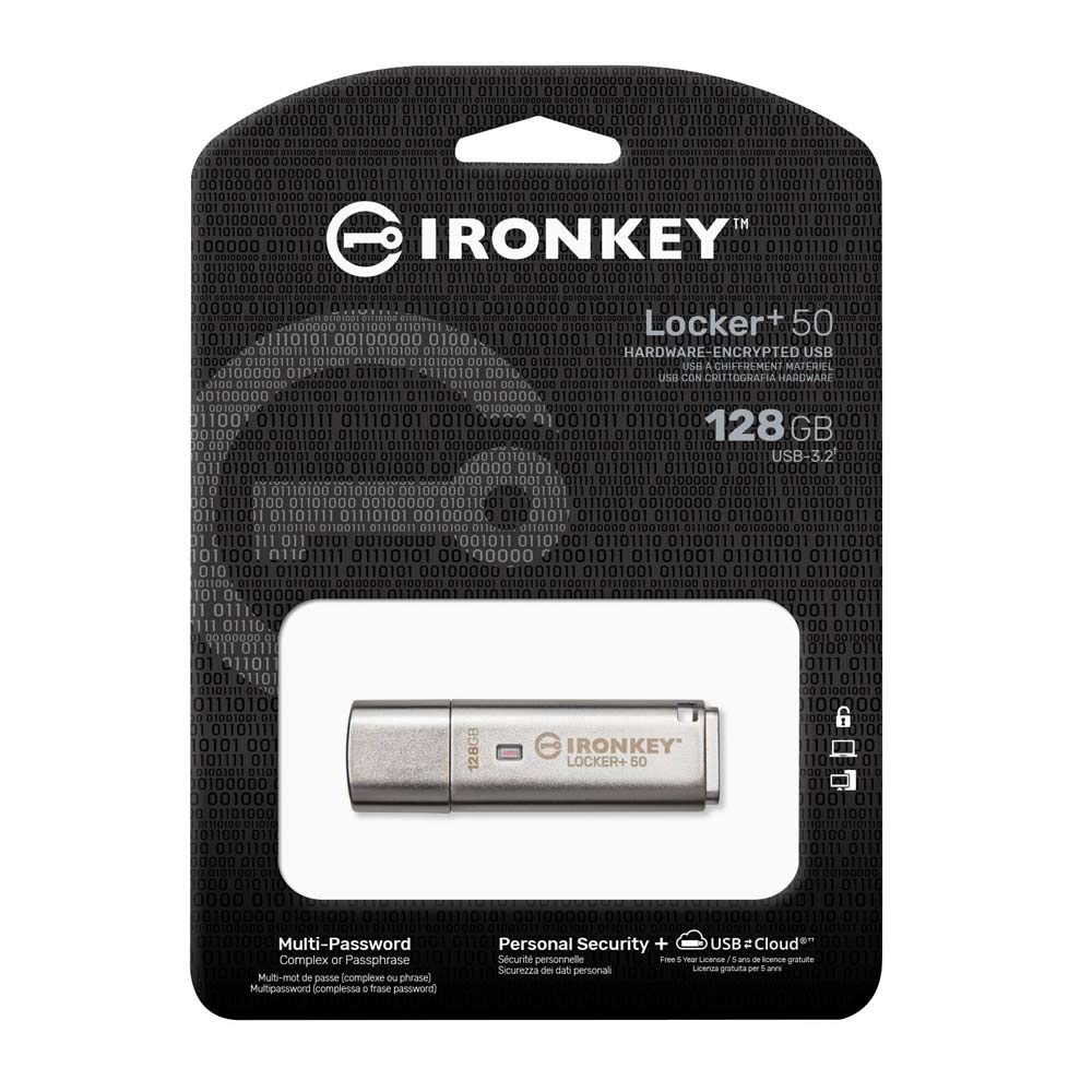 Memoria USB Kingston IronKey Locker+50 128GB de capacidad, interfaz 3.2 ...