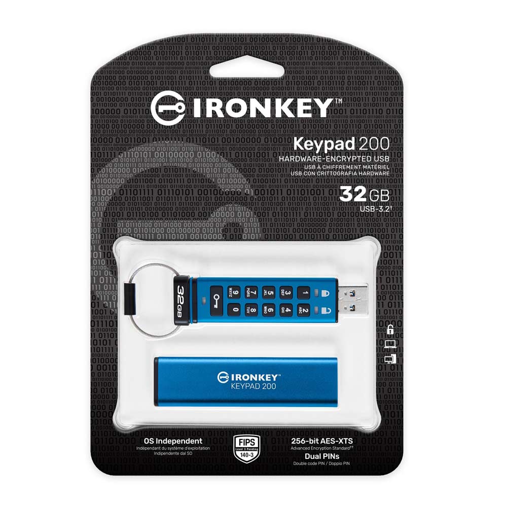 Memoria USB Kingston IronKey Keypad 200 32GB de capacidad, interfaz 3.2 ...