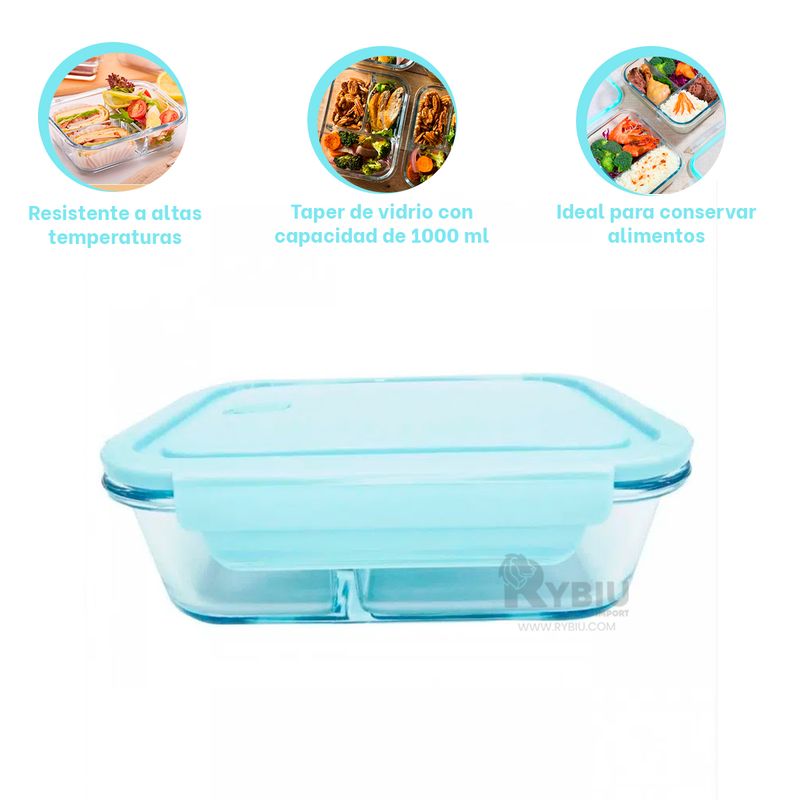 Taper Rectangular de Vidrio 3 Divisiones 1L Celeste - Real Plaza