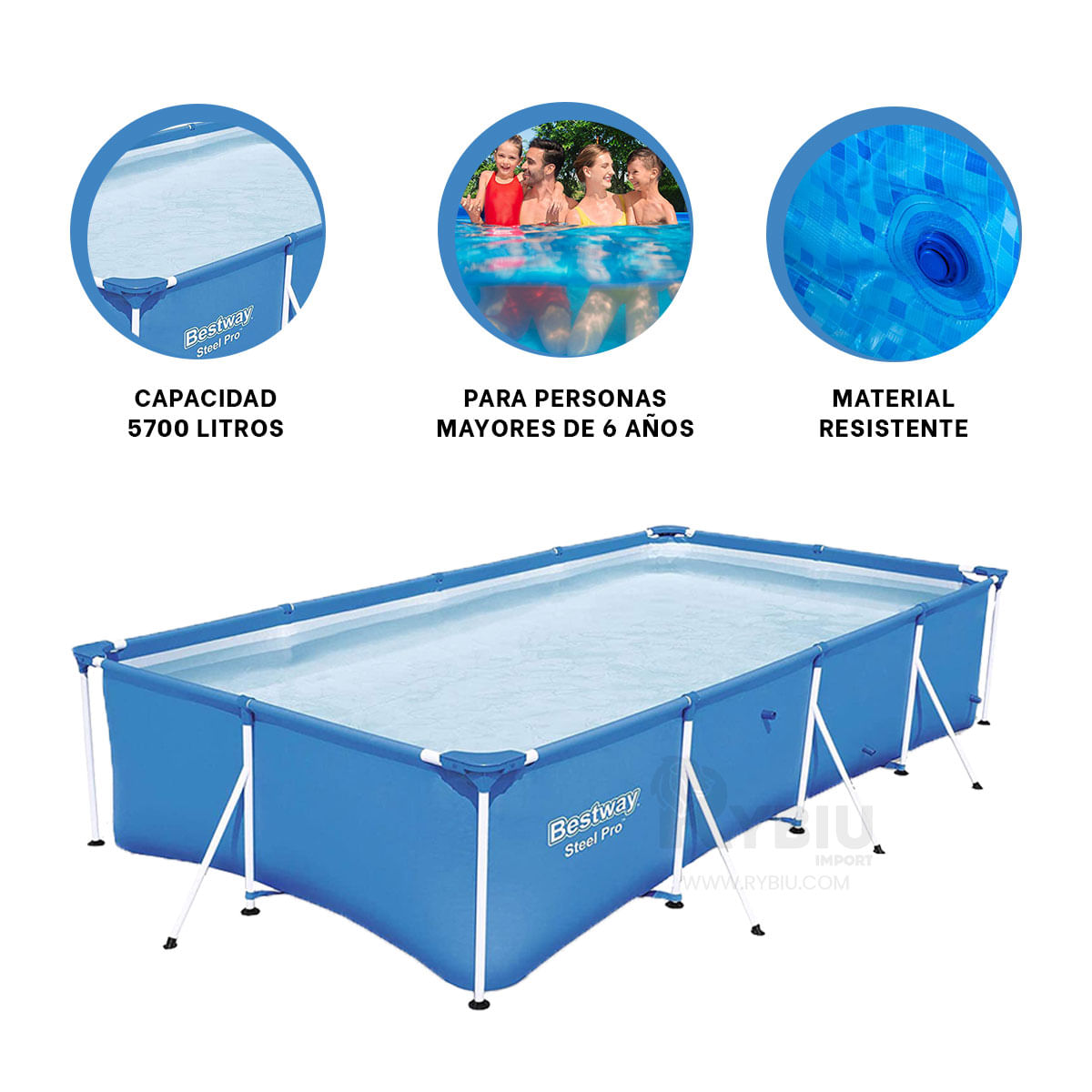 Armable Piscina Rectangular Celeste para la Familia - Real Plaza