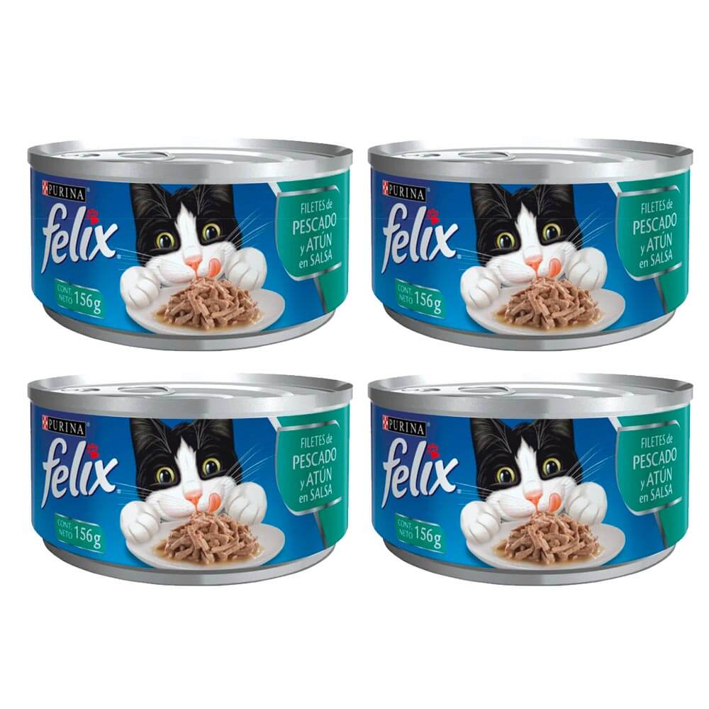 Pack Comida para gatos FELIX Filete de Pescado y Atún Lata 156g x 4un - Real Plaza