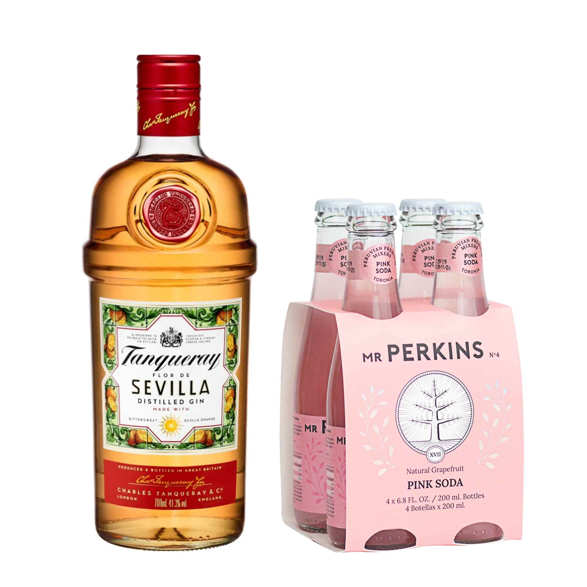 Pack Gin TANQUERAY Sevilla Botella 700ml + Gaseosa MR PERKINS Soda Pink ...