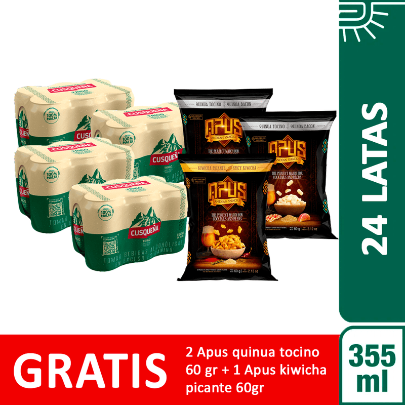 Cerveza Cusqueña Trigo (X4) 6Pack Lata 355 Ml + 3 Snack Apus 60g - Real Plaza