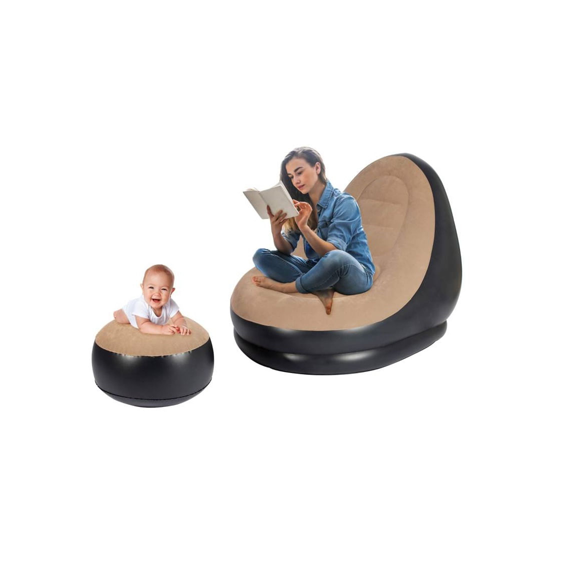 Sillón Sofá Inflable con Puff Reposapiés de Descanso INTIME YT-125 ...