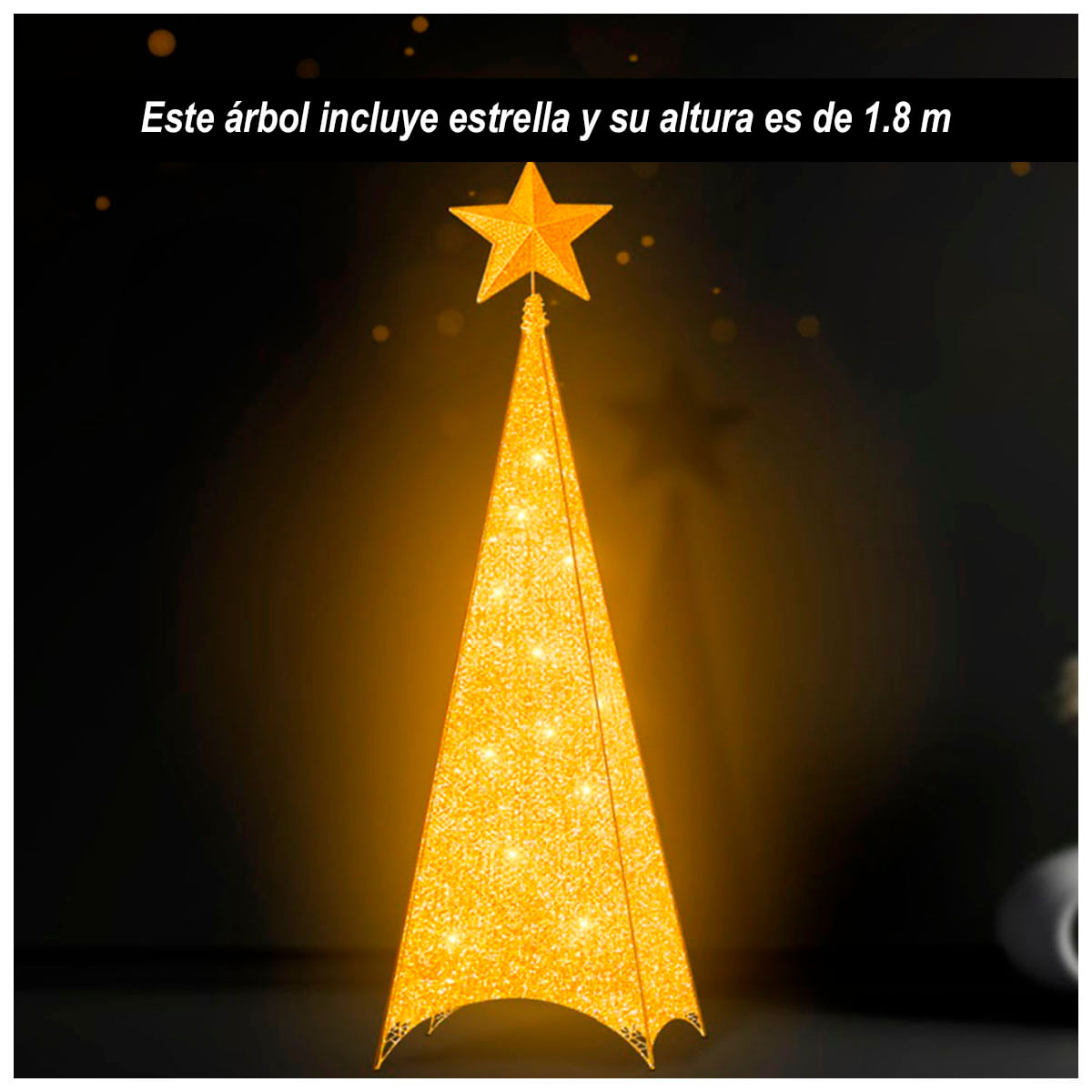 Arbol de Navidad Triangular Dorado 1.8mt con Luces Led 6 Diseños - Real ...