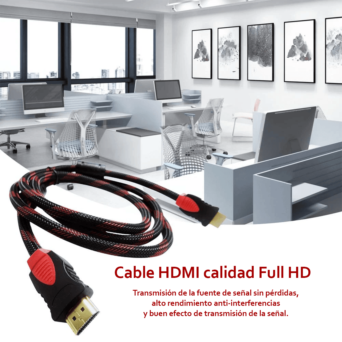 Cable Hdmi Full HD Enmallado de 3 metros - Real Plaza