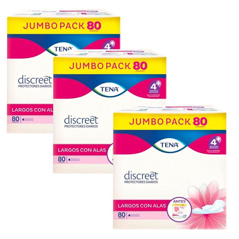 Pack Protectores TENA Discreet Largo Paquete 80un x 3un - Real Plaza
