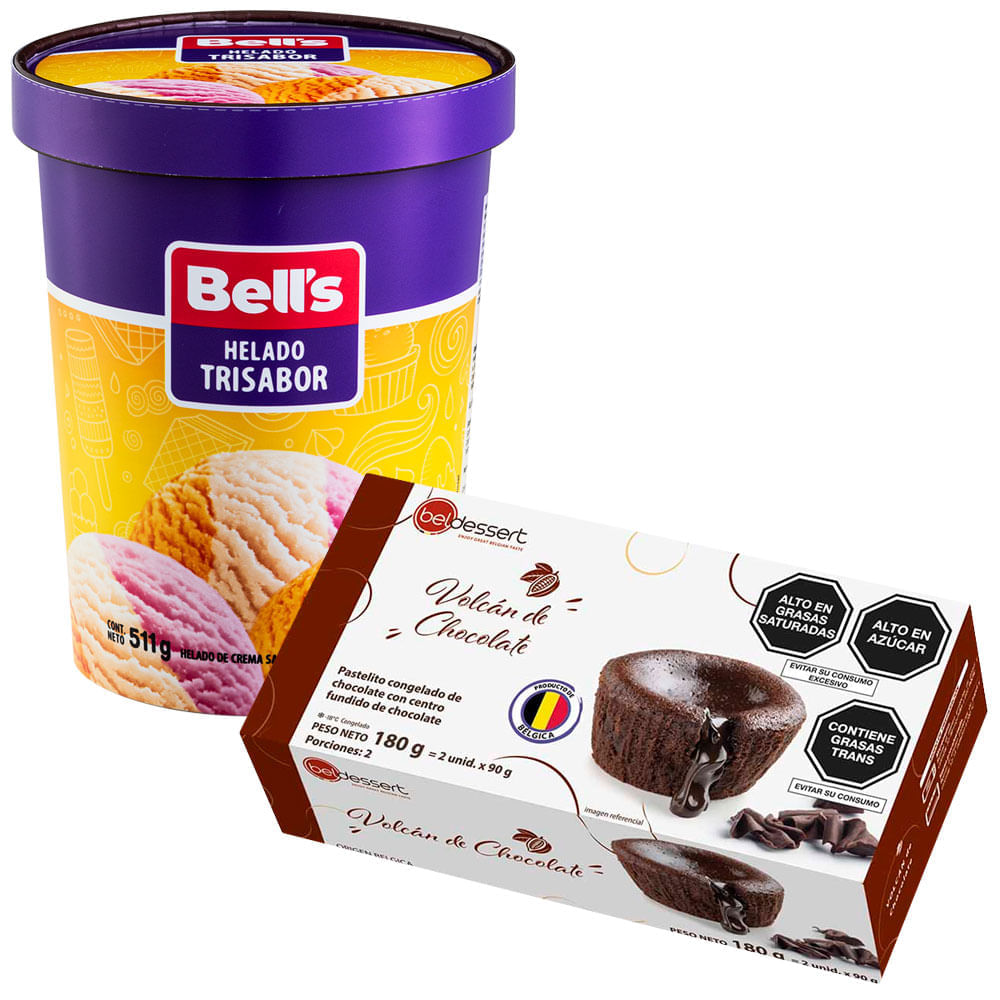 Pack Volcán de Chocolate BELDESSERT 90g Caja 2un + Helado BELL'S ...
