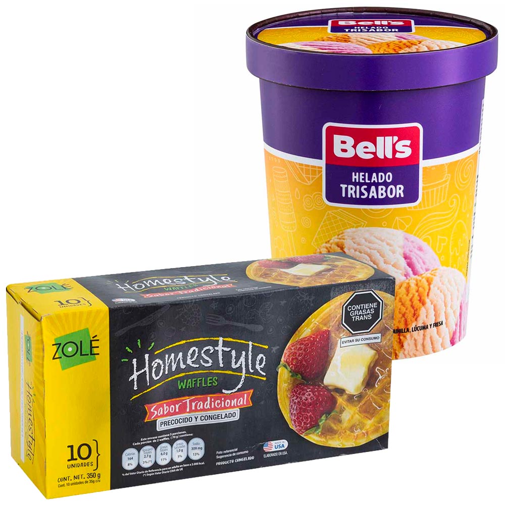 Pack Waffles ZOLE Tradicionales Paquete 350g + Helado BELL'S Trisabor ...