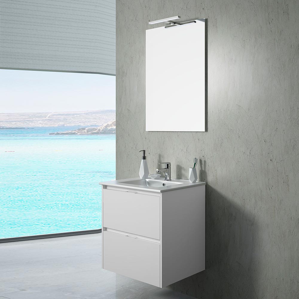 Vanitorio + Lavatorio + Espejo Inca Blanco Brillo 60cm - Real Plaza