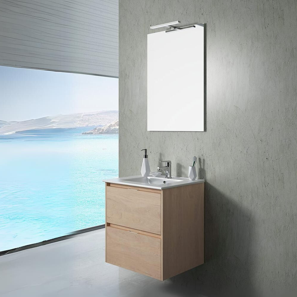 Vanitorio + Lavatorio + Espejo Inca Denver Oak 60cm - Real Plaza